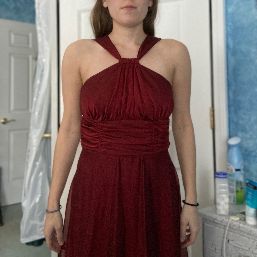 Burgundy Red Halter-Top Formal Dress - Gem